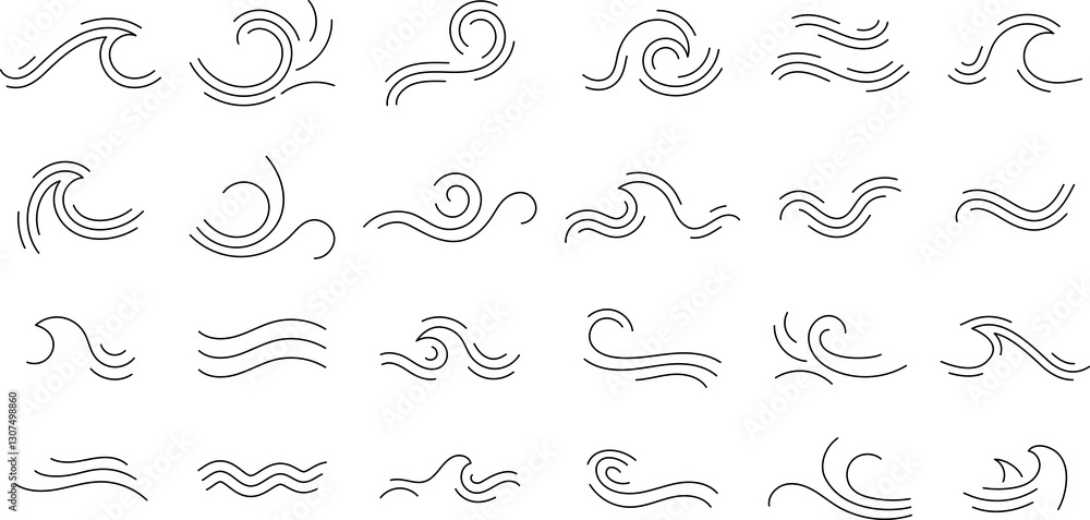 Water line wave ornament collection for print, UI or app web design ...