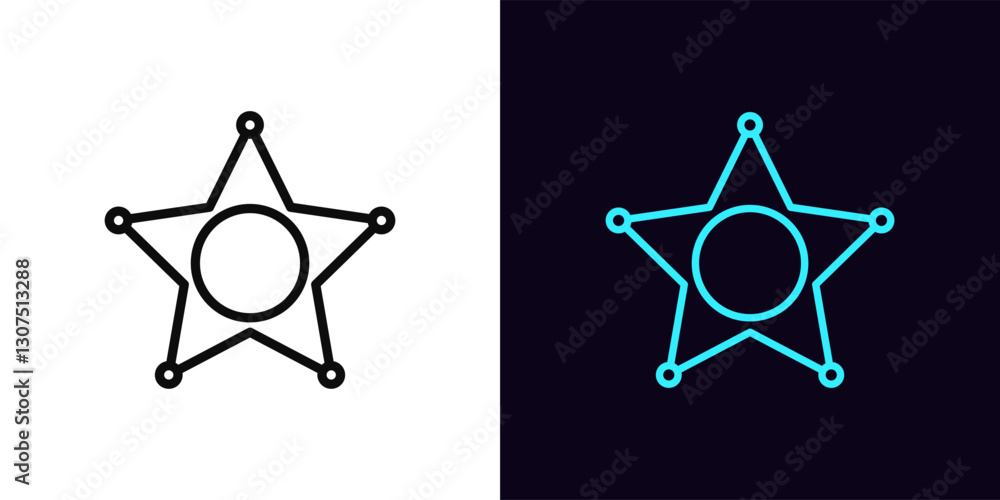Outline police star icon, with editable stroke. Sheriff badge, police ...