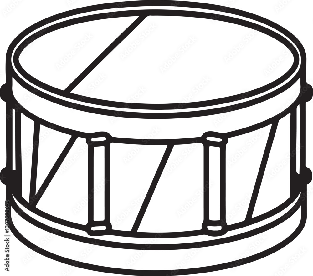 snare drum line art, black outline, vector and illustration, coloring ...