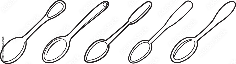set of spoon line art, black outline, vector and illustration, coloring ...