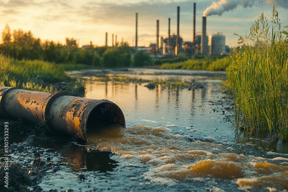 Stock-Foto „Industrial discharge effluent pollution of water, pipeline ...