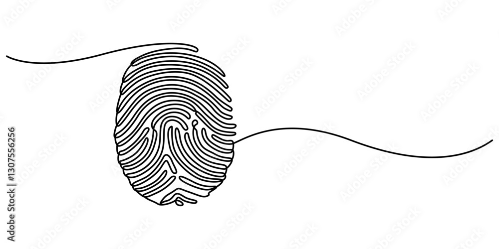 Linear drawing of a fingerprint. Continuous line drawing of biometric ...