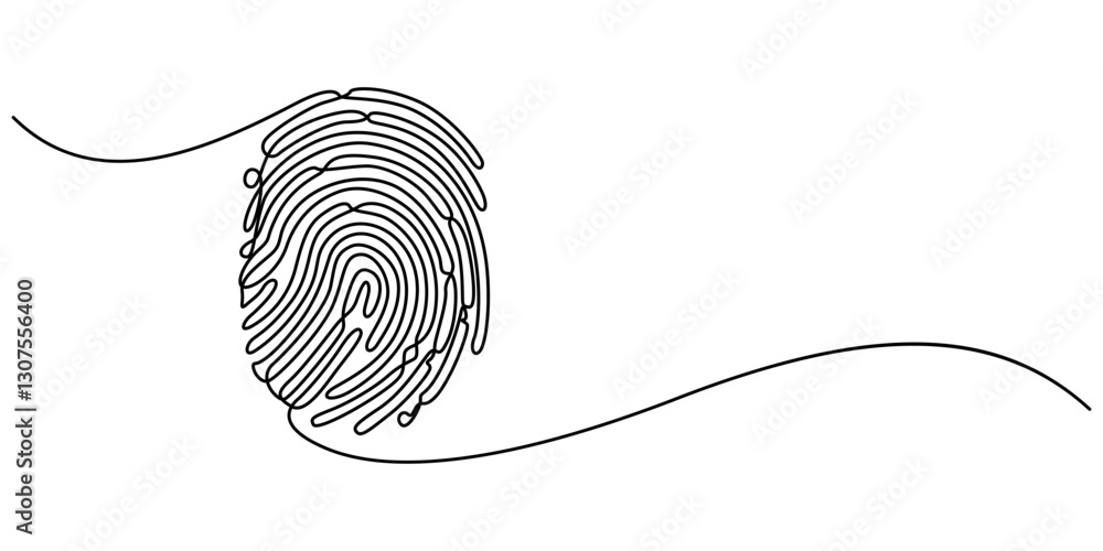 Linear drawing of a fingerprint. Continuous line drawing of biometric ...