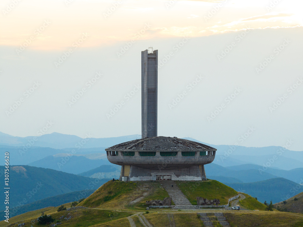 Areal view Kazanlak Monument House Bulgarian Communist Party. Buzludzha ...