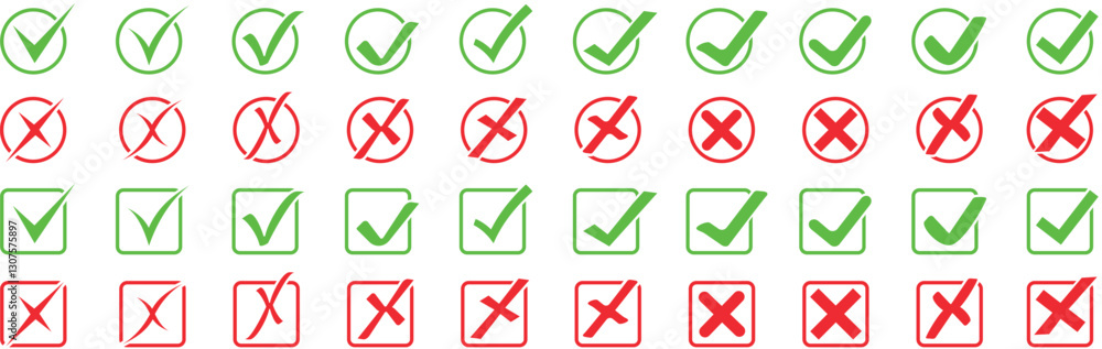Stock-Vektorgrafik „Check mark icon button set. Check box icon with right and wrong buttons and ...