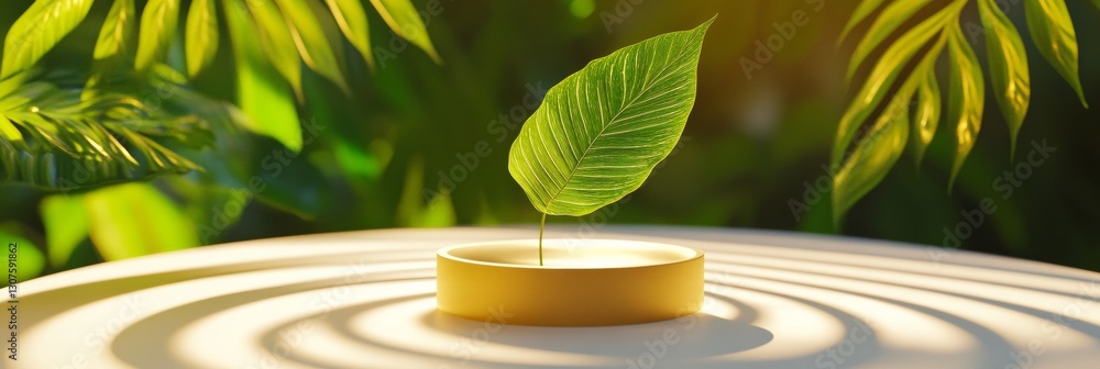 Biophilic Design Graphic Verdant Leaf on Minimalist Platform with ...