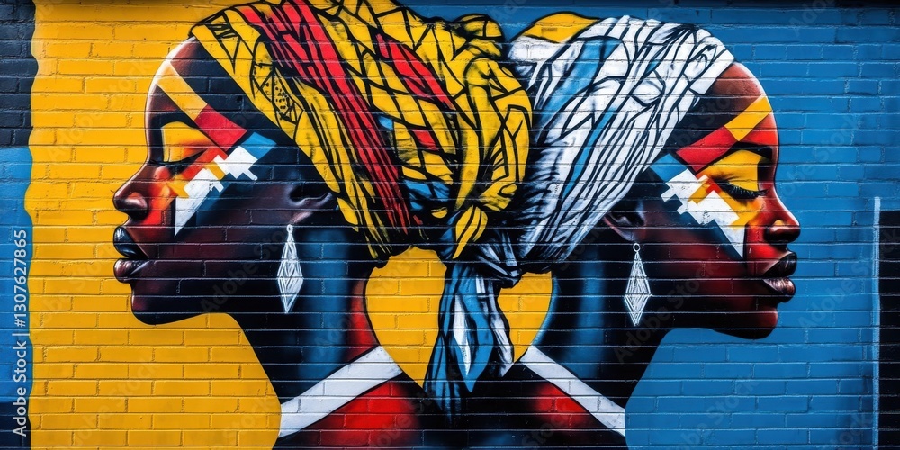 African women graffiti street art in traditional headscarves ...