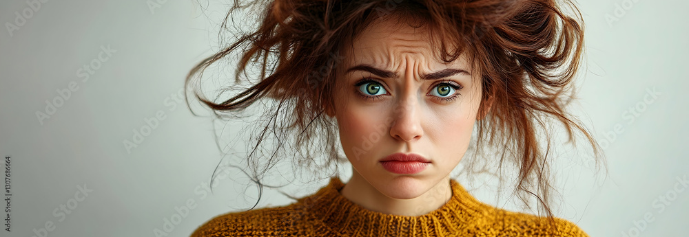 Sad woman with a bad hair day expressing negativity, capturing the ...