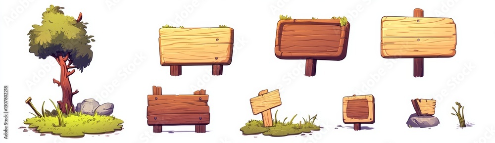 Isolated on white, a modern cartoon illustration features old wooden ...