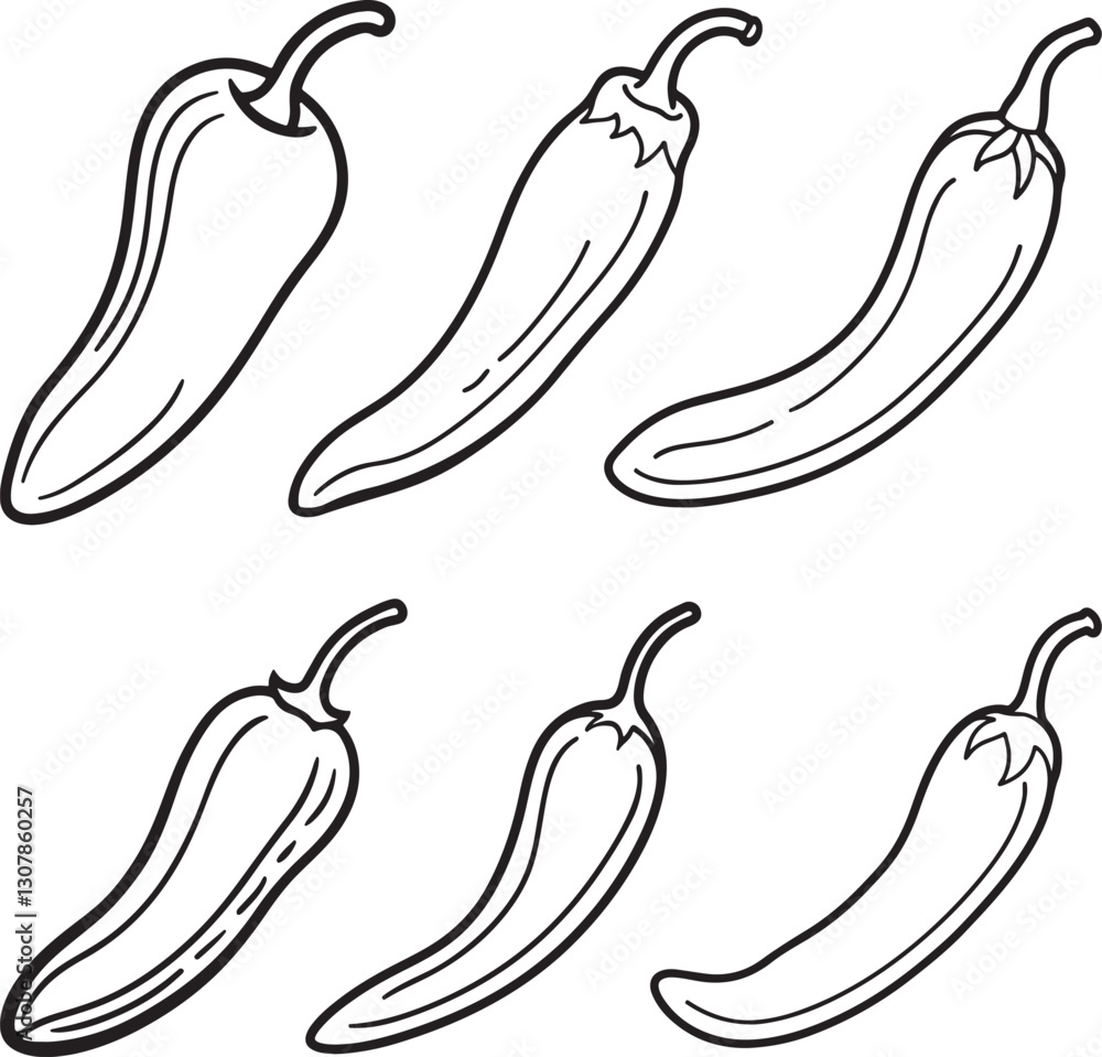 chili pepper line art, black outline, vector and illustration, coloring ...