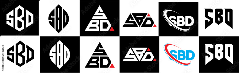 SBD letter logo design in six style. SBD polygon, circle, triangle ...