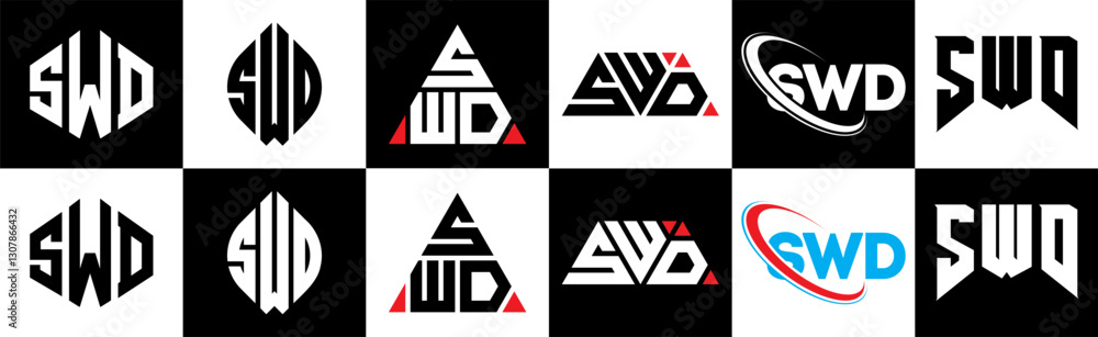 SWD letter logo design in six style. SWD polygon, circle, triangle ...