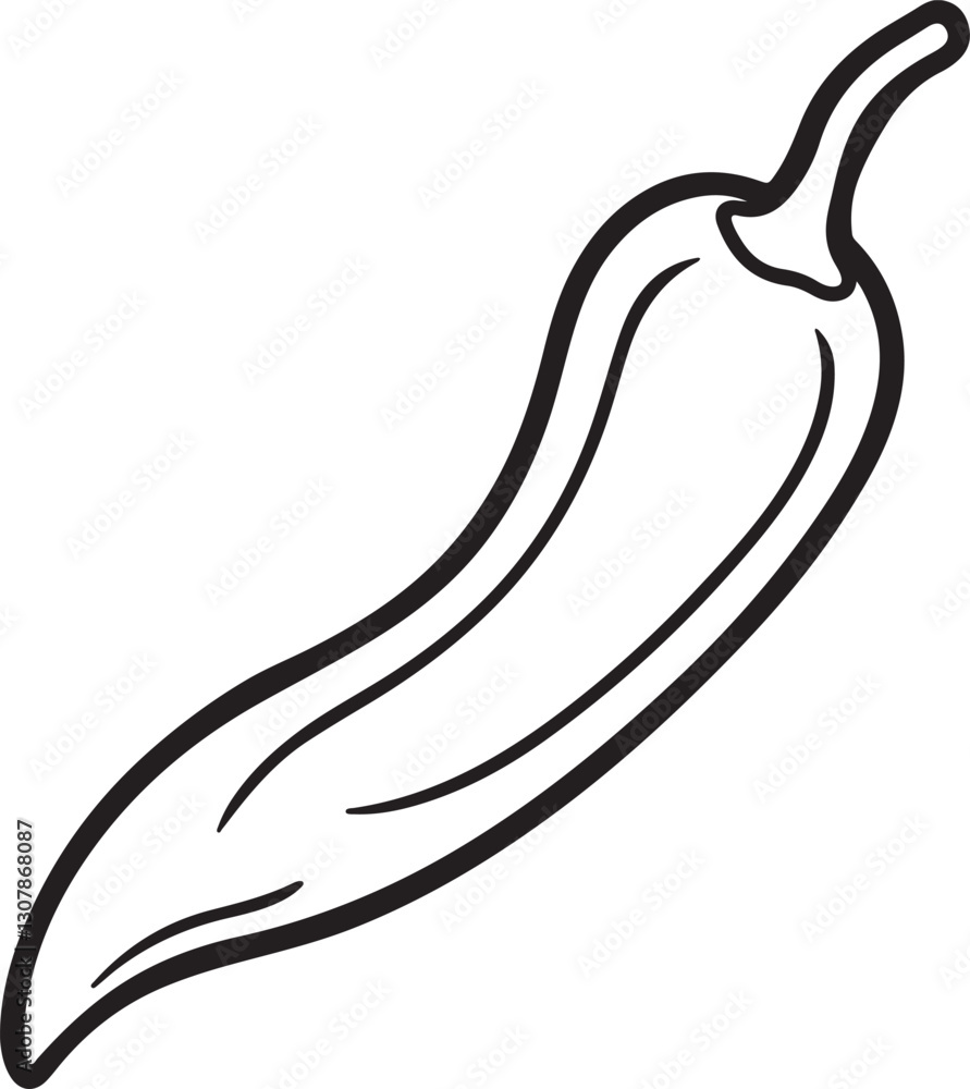 chili pepper line art, black outline, vector and illustration, coloring ...