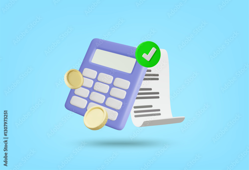 3D Vector Illustration Render Purple Calculator Icon with Coins ...