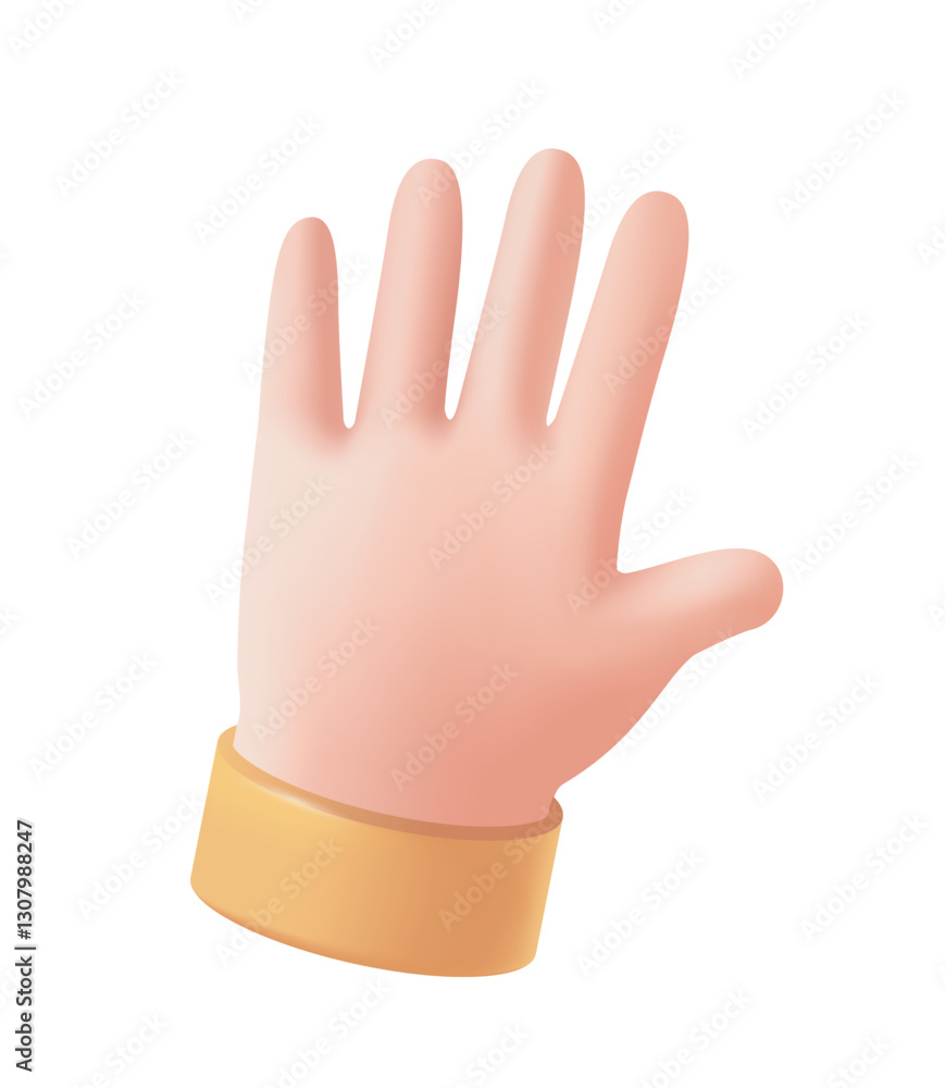 3d hand icon. Cartoon waving arm as greeting symbol. Funny emoji with ...