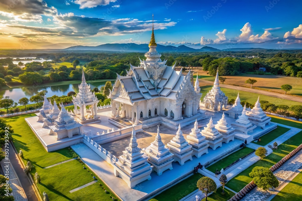 Aerial View of a Grand Temple, Majestic Architecture, Spiritual ...