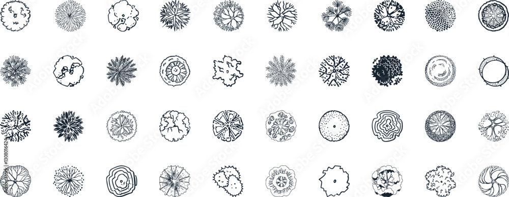 Vector tree top watercolor hand drawn view isolated on white background ...