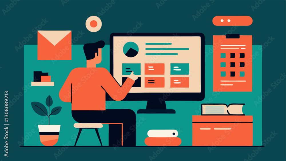 Print Layout Design An editor working on a desktop adjusting layouts ...