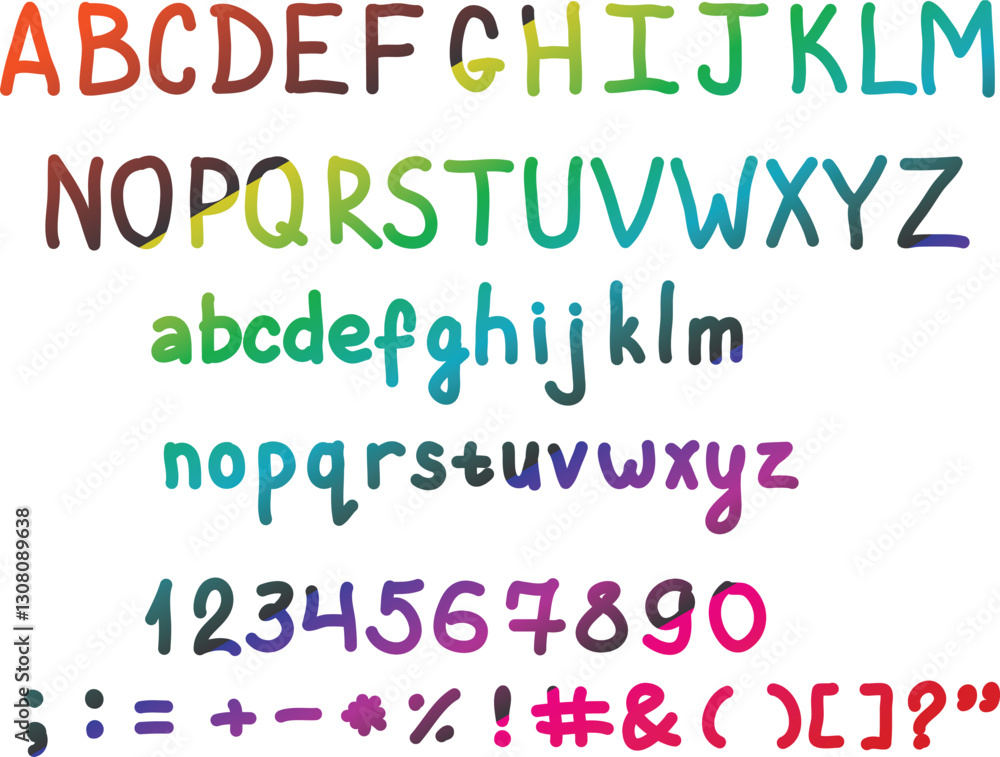 Rainbow uppercase and lowercase letters with rainbow numbers with hand ...