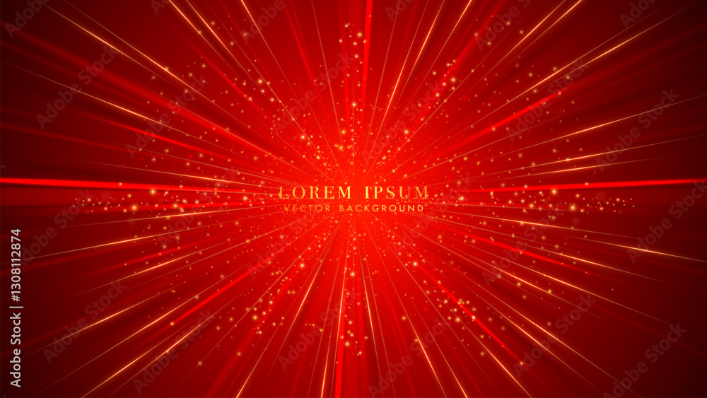 Radiant red background with golden light rays, and dynamic glowing gold ...