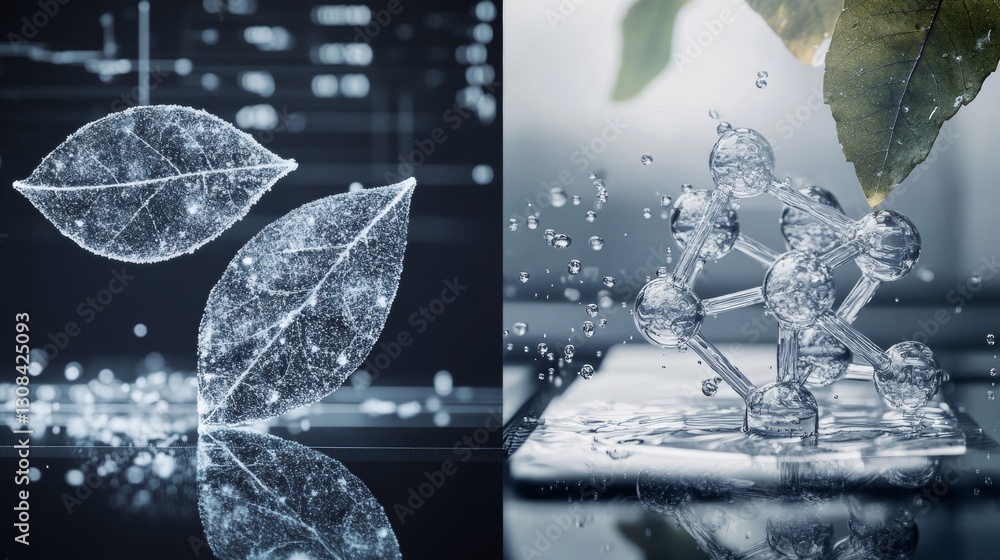 Split composition showing pristine laboratory analysis equipment on ...