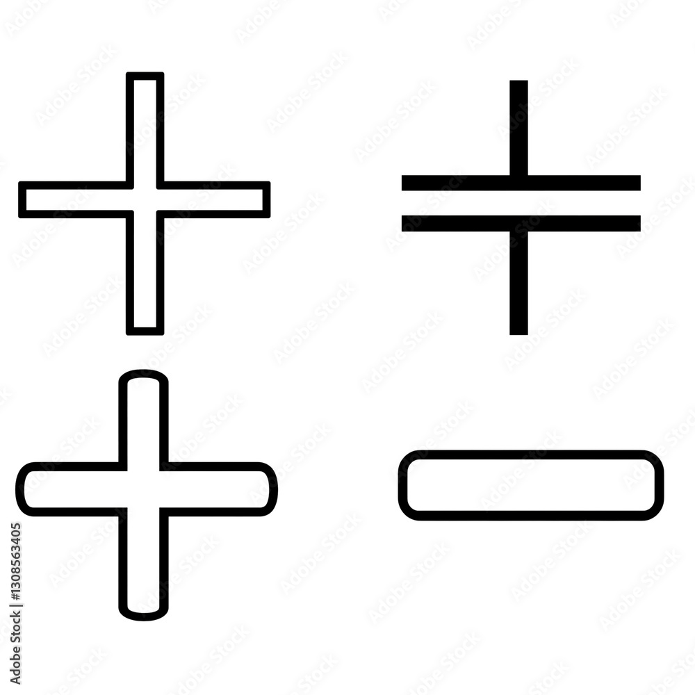 Four mathematical symbols including plus and minus signs in simple ...