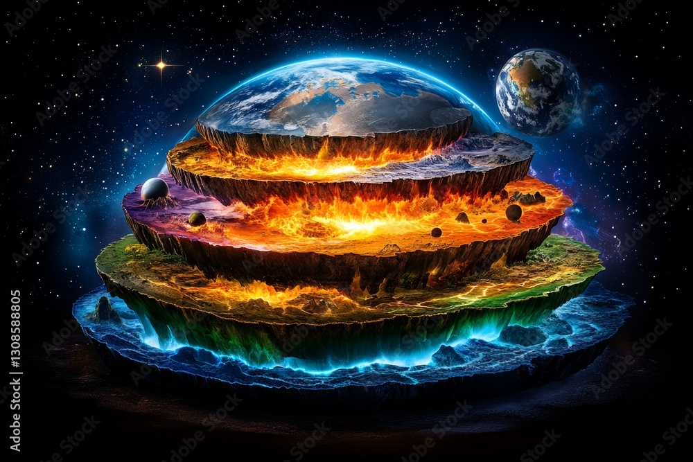 A detailed cross-sectional image of the Earth's structure, showing the ...