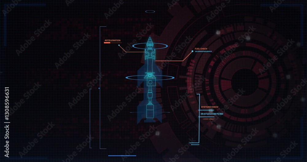 Image of scope scanning and data processing over spaceship model Stock Illustration | Adobe Stock