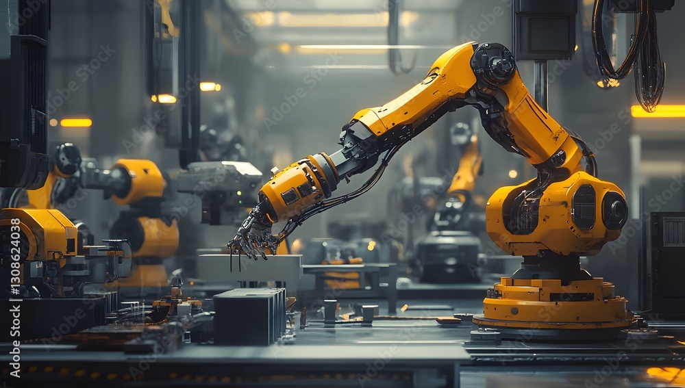Automated robotic arms in a factory assembly line Stock Photo | Adobe Stock