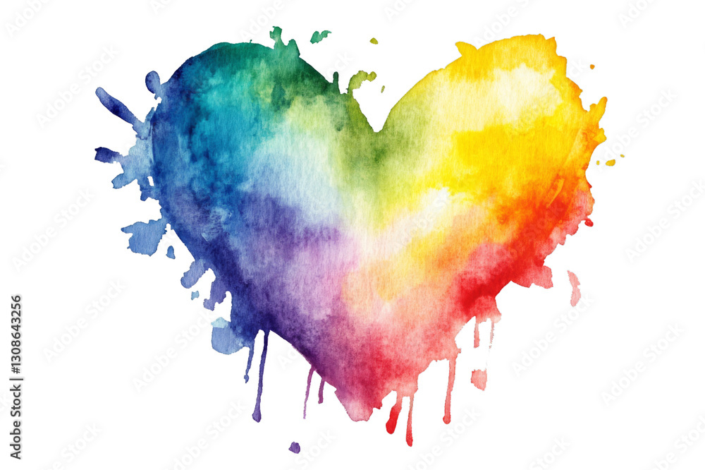 rainbow watercolor splash splatter heart shape icon, lgbt love symbol ...
