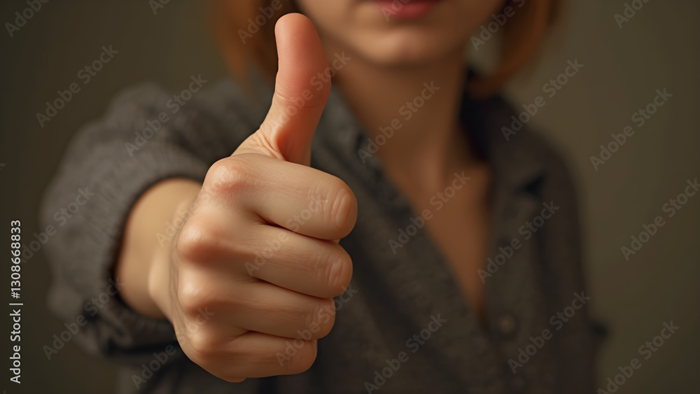 Foto de Stock Person holding a giant thumbs up trophy. Ultra realistic ...