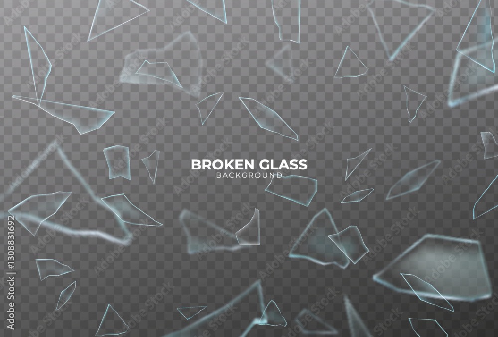 Broken glass shatter and piece. Realistic vector illustration set of ...