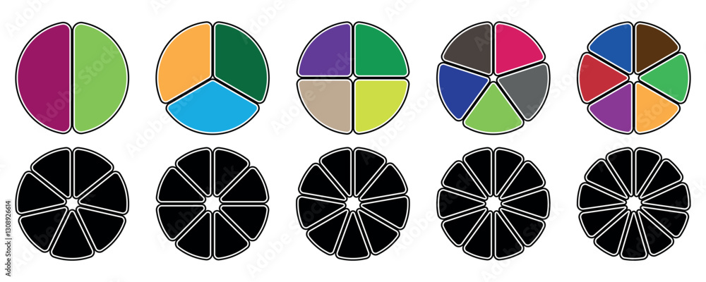 Pie charts diagram, Set of different color circles, Collection of colorful diagrams. Infographic ...