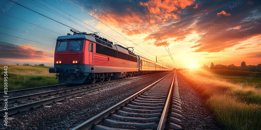Train on the Railroad at Sunset for Scenic Travel-Themed Wallpapers or ...