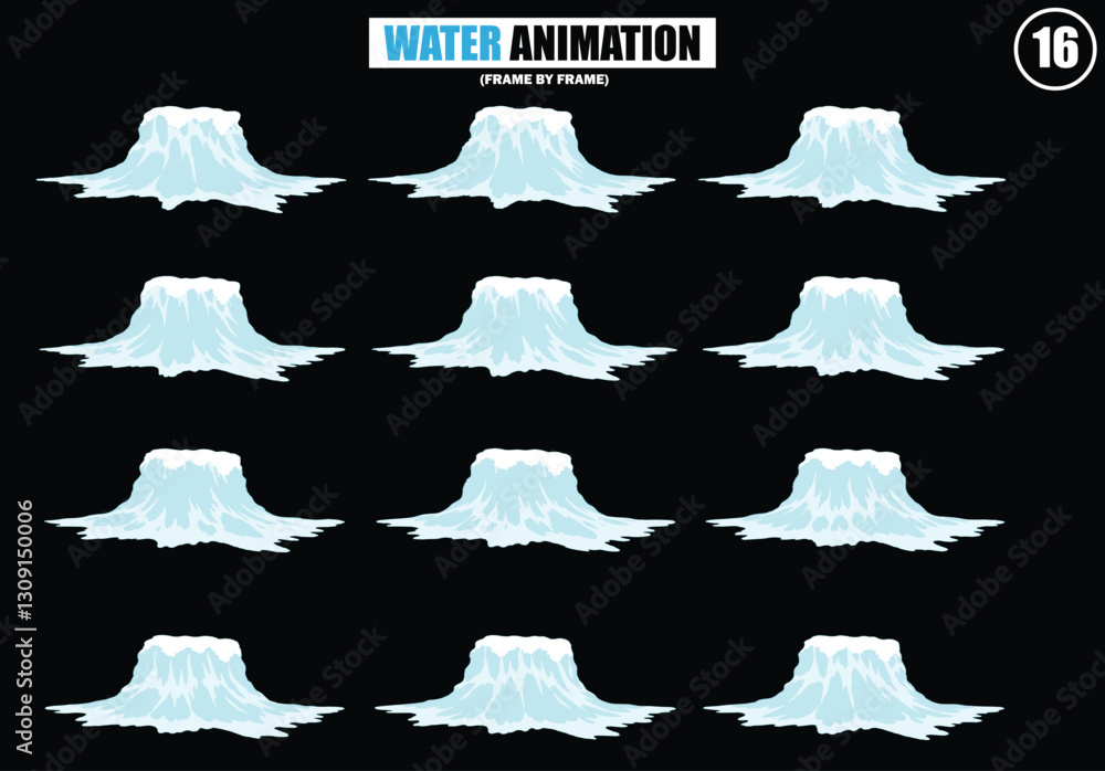 Dripping, waterfall, wave water animation. Cartoon liquid water ...
