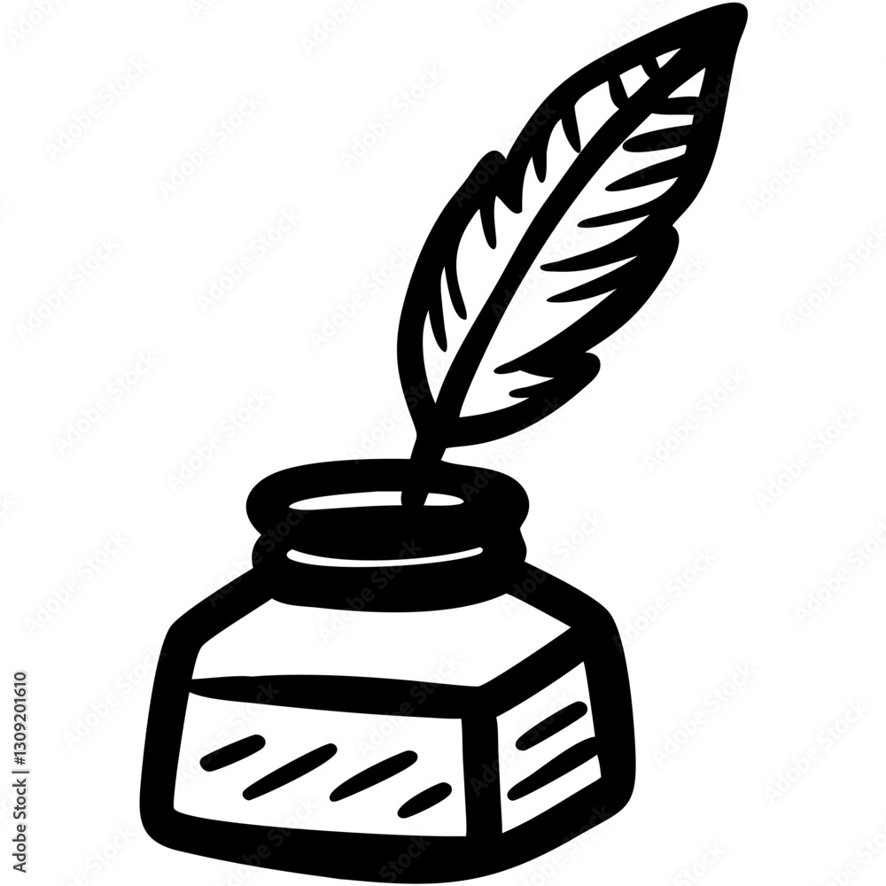 Classic Quill and Ink Pot Vector Drawing for Writing and Creativity ...