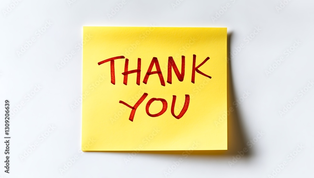 Yellow Sticky Note with Handwritten Red Thank You Message - Minimalist ...