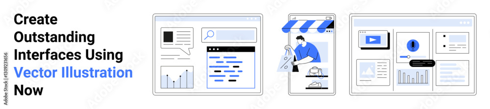 Three modern web interface designs include data dashboards, e-commerce ...