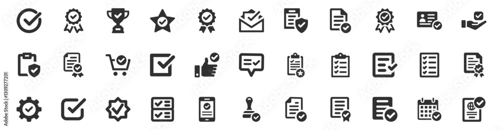 Checkmark, approval icon set. Vector glyph pictograms of validation ...