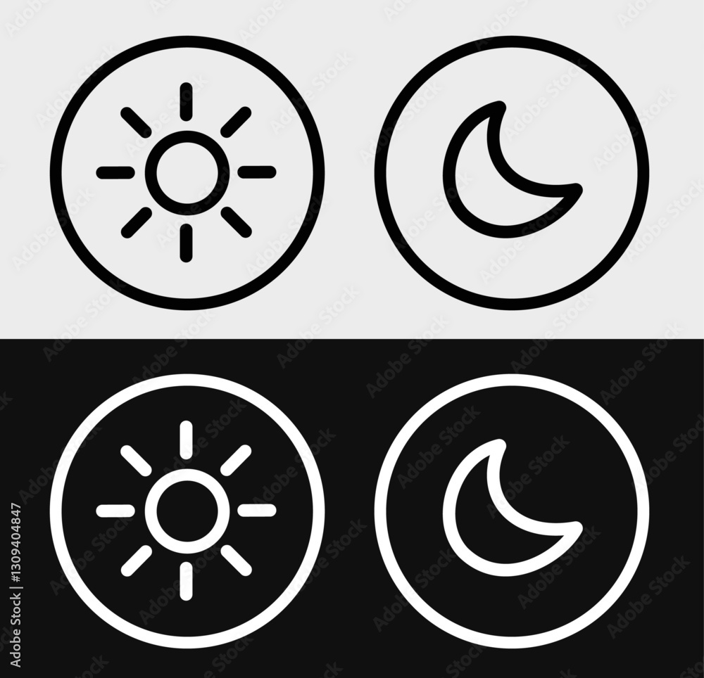 Sun and moon icon vector day and night icon set. dark and light mode ...