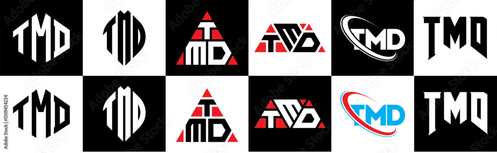 TMD letter logo design in six style. TMD polygon, circle, triangle ...