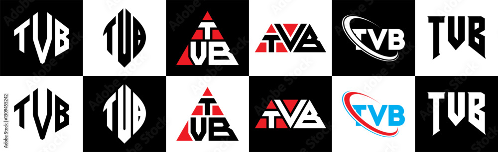 TVB letter logo design in six style. TVB polygon, circle, triangle ...