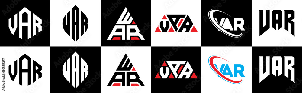 VAR letter logo design in six style. VAR polygon, circle, triangle ...