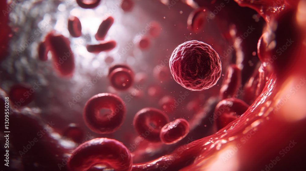 A vibrant cross-section of a red blood vessel reveals its smooth ...