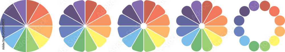 Translucent color palette set, colors gradation chart diagrams set ...