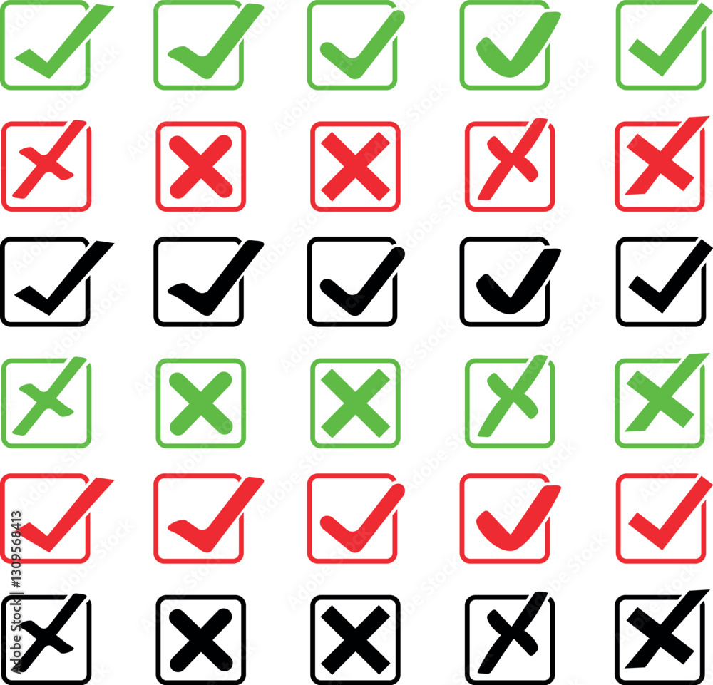 Vektor Check mark icon button set. Check box icon with right and wrong ...
