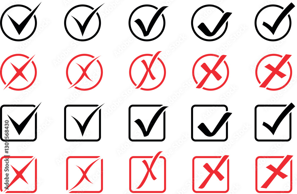 Check mark icon button set. Check box icon with right and wrong buttons ...