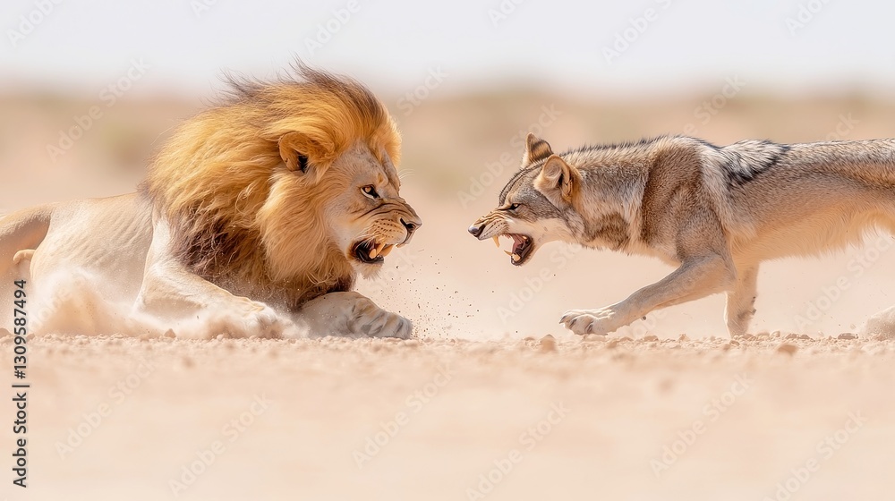 Iranian Lion and Turkish Grey Wolf Clash, a noble lion faces a fierce ...