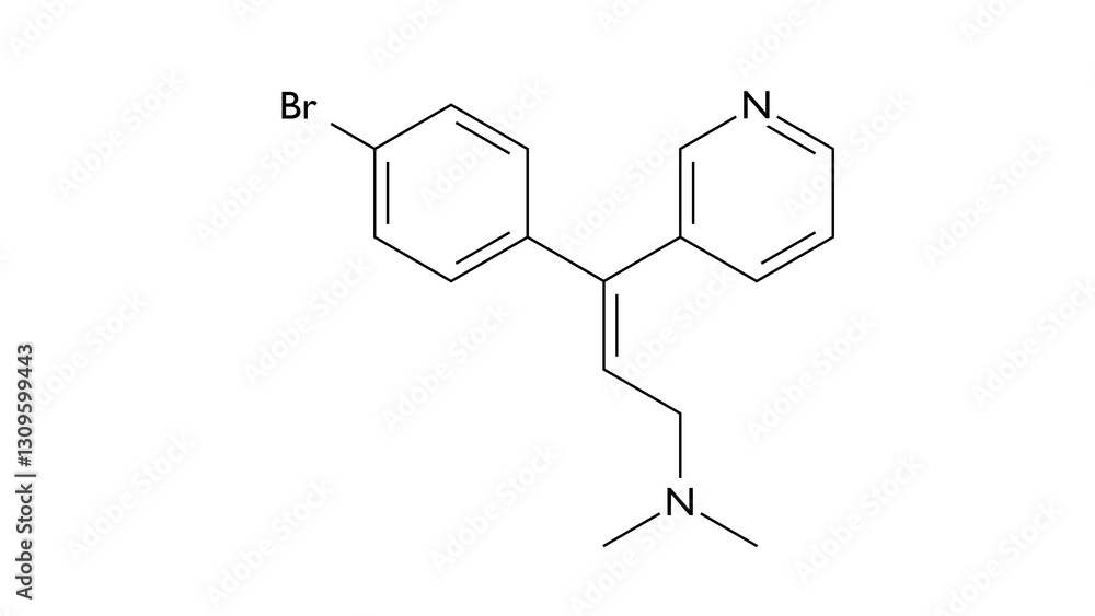 zimelidine molecule, structural chemical formula, ball-and-stick model ...