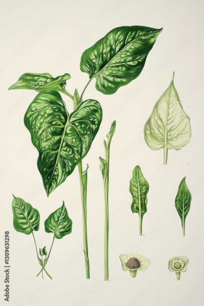 Detailed illustration showcasing different parts of the Syngonium plant ...